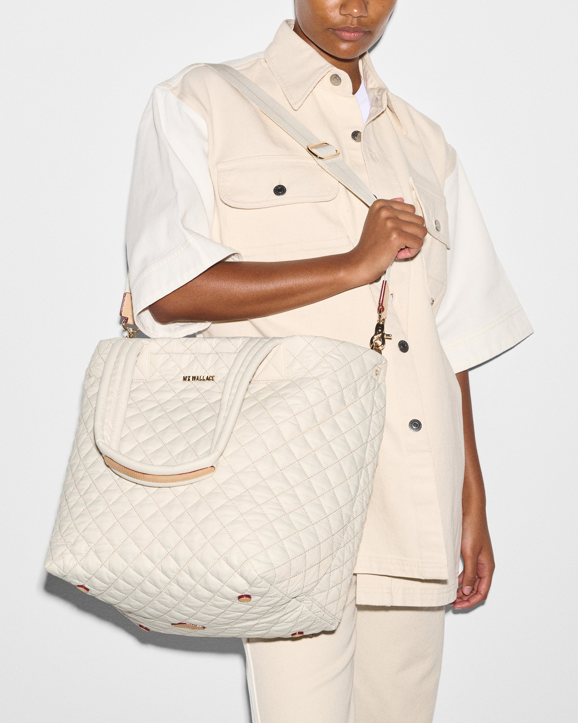 Medium Deluxe Metro Quilted Tote Bag in Sandshell | MZ Wallace