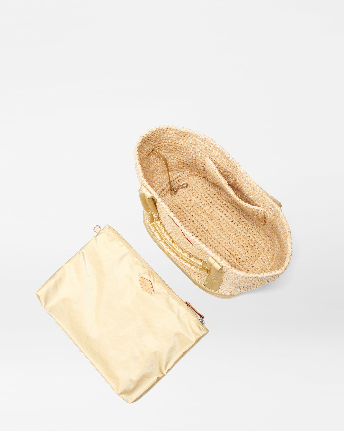 Sequin Raffia/Light Gold Pearl Metallic Small Raffia Tote