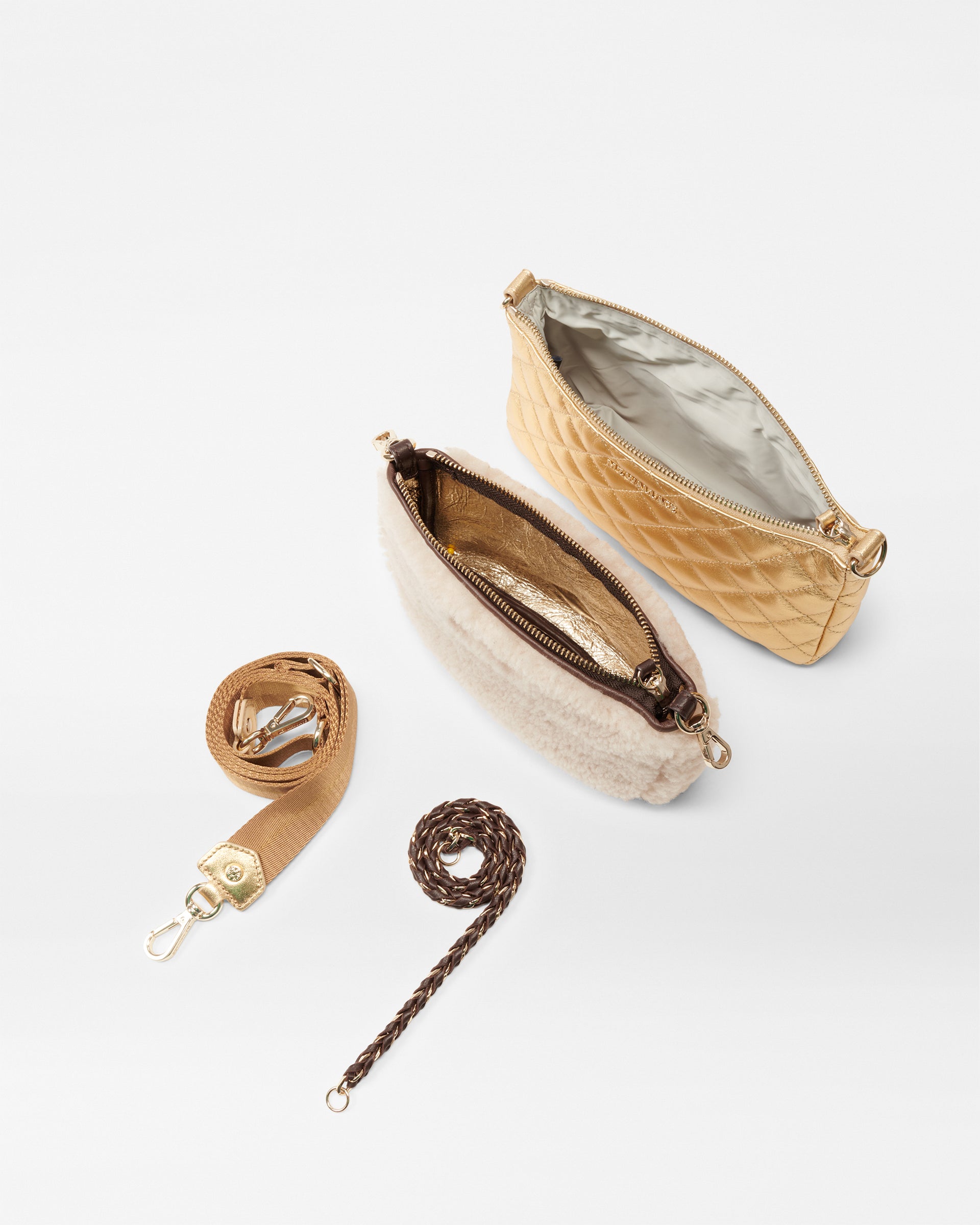 MZ Wallace Shearling and Gold Metallic Leather Crosby Convertible ...