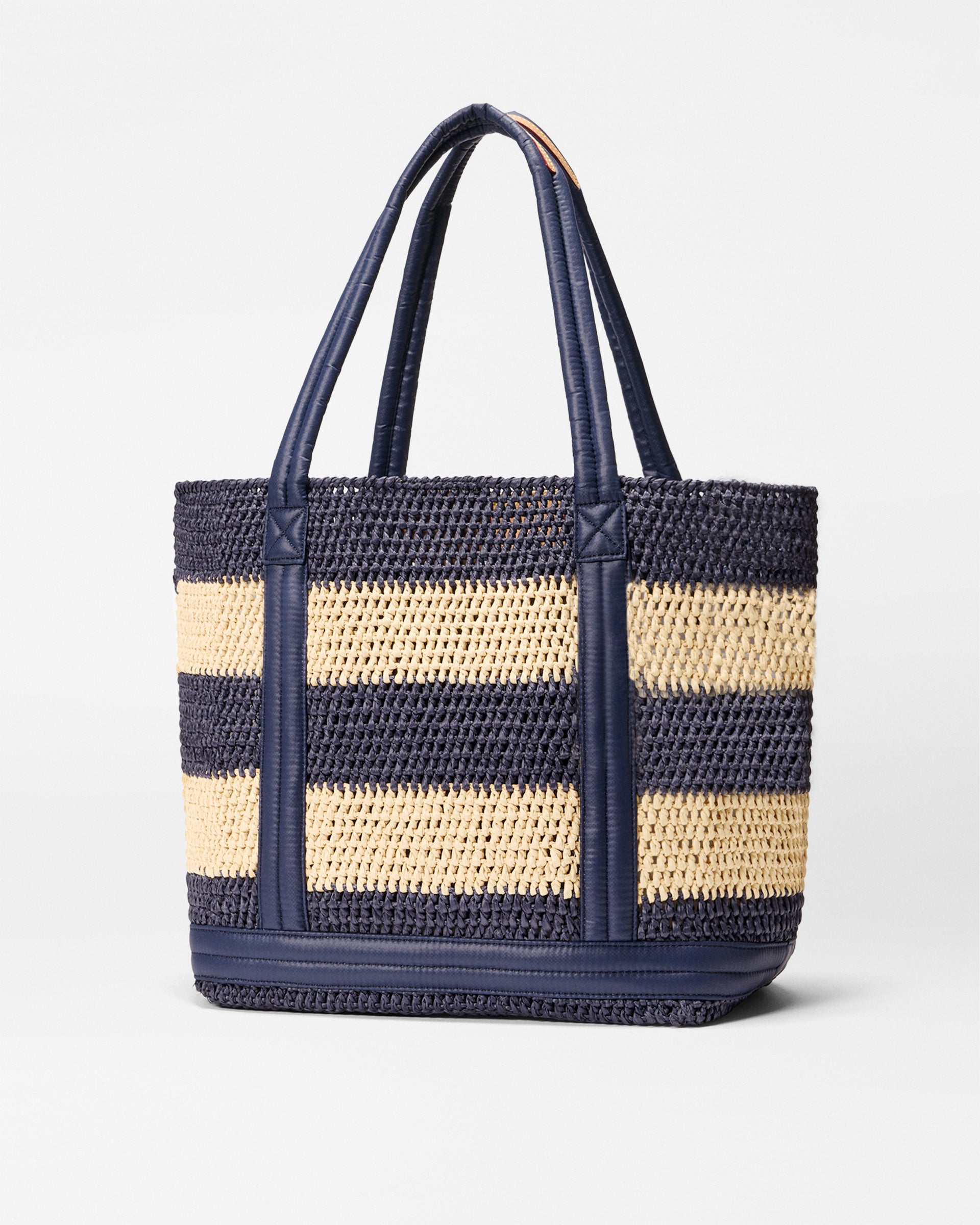 MZ Wallace Dawn Navy Blue/Natural Beige Stripe Crochet Medium Crochet ...